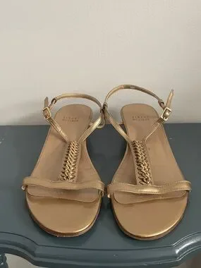 Stuart Weitzman | Shoes | Stuart Weitzman Metallic Gold Tstrap Chain ...